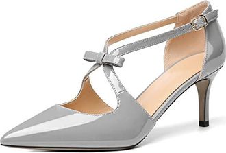 elashe Femme Escarpins Talon Aiguille Boucle Chaussure Talon Fete Femme Soirée Gris EU40