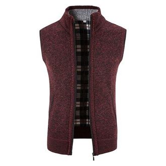 Generic Gilet en Tricot Fin et zipp&eacute; pour Homme, sans Manches, d&eacute;contract&eacute;, col Montant, &eacute;pais, avec Poches, Rouge vin, Taille XL
