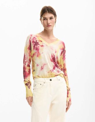 Desigual Fine - Pull &agrave; fleurs - Rose