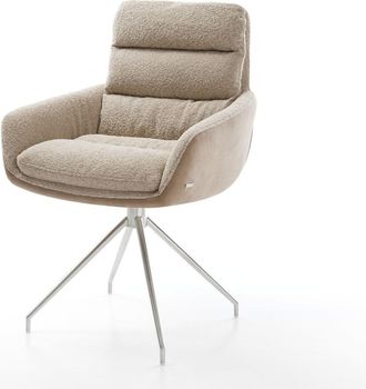 DELIFE Drehstuhl Abelia-Flex mit Armlehnen Materialmix Schlamm Kreuzgestell konisch Edelstahl 180° drehbar, Esszimmerstühle