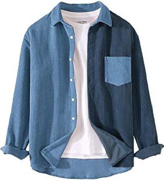 Generic Chemises d&eacute;contract&eacute;es en velours c&ocirc;tel&eacute; pour homme - Couleur contrast&eacute;e - Manches longues - Veste de camionneur boutonn&eacute;e - Manteaux dautomne avec po
