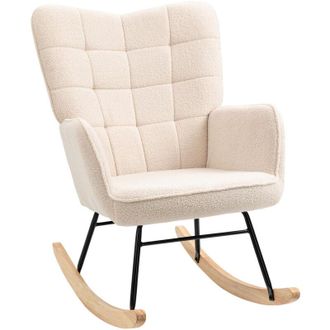 HOMCOM Schaukelstuhl, Schaukelsessel mit Berbervliesoptik, Armlehne, Gepolsterter Sessel mit Holzkufen, Relaxsessel f&uuml;r Wohnzimmer, Schlafzimmer, bis 120kg