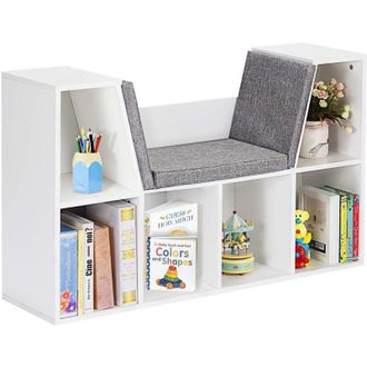 Costway Buecherregal weiss, Raumteiler Buecherschrank Regal Wuerfelregal Standregal Aktenregal Aufbewahrungsregal Holzregal, mit Kissen