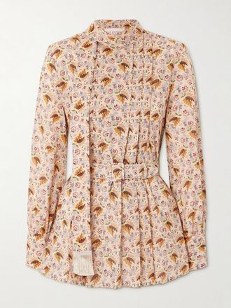 Valentino Garavani Schluppenbluse Aus Baumwollmusselin Mit Blumenprint Und Falten - Neutral