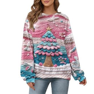 Generic Sweats de vacances pour femmes - Sapin de No&euml;l | Sweat-shirt graphique &agrave; manches longues et col rond | pour le voyage, Broderie de No&euml;l - u, 5XL