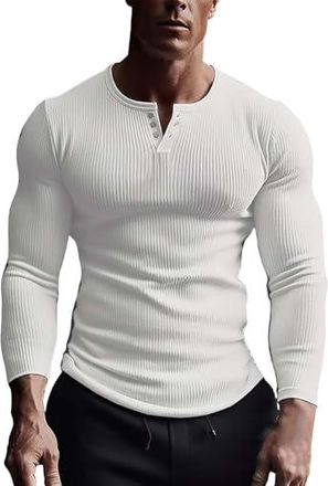 Generic Polo &agrave; manches longues boutonn&eacute; pour homme, coupe r&eacute;guli&egrave;re, printemps et automne, bas d&eacute;contract&eacute;, couleur unie, t-shirt &agrave; manches longues pour le tr