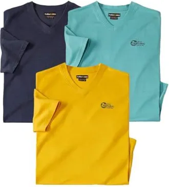 Atlasformen Lot Tee Shirt Homme Col V - 3 T-Shirts à Manches Courtes - Confort Ample et Doux -Tee Shirt Homme Lot pour Loisirs Plein Air Été - Disponible en Grand