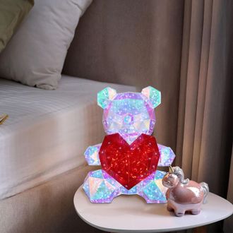 Globo Lighting Tischlampe Dekolampe Tischleuchte Kinderzimmerlampe Wohnzimmerleuchte Kristalloptik Bär, Kunststoff klar rot, led 0,03W 8000K Tageslichtweiß, h 30 cm