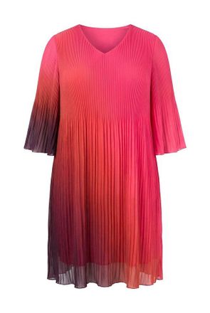 Ulla Popken Midikleid Plissee-Kleid Farbverlauf A-Linie V-Ausschnitt