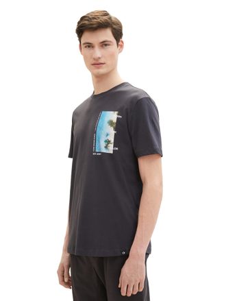 Tom Tailor Tom Tailor Denim Herren Basic T-Shirt mit sommerlichem Print, 29476 - Coal Grey, M