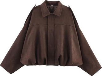Generic Blouson aviateur &agrave; manches longues en faux daim pour femme - Style d&eacute;contract&eacute; - Surdimensionn&eacute; - V&ecirc;tement dext&eacute;rieur, caf&eacute;, XS