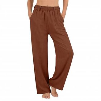 Generic Pantalon en lin pour femme - Pantalon d&eacute;t&eacute; &agrave; jambes larges - Pantalon avec taille &eacute;lastique - Pantalon de plage d&eacute;contract&eacute; - Pantalon batik pour femm