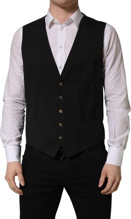 Dolce & Gabbana Black Single Breasted Men Waistcoat Vest Wool Clothing