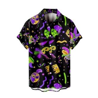 Generic Costume de carnaval pour homme - Chemise &agrave; manches courtes - Chemise de loisirs avec boutonni&egrave;re - Chemise de vacances &agrave; revers - V&ecirc;tement de f&ecirc;te - B