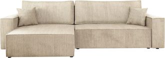 Mirjan24 Ecksofa Kobaro Cord Maxi Sofa Eckcouch Couch mit Schlaffunktion und Bettkasten Ottomane Universal, L-Form Couch Schlafsofa Bettsofa Farbauswahl (Poso 
