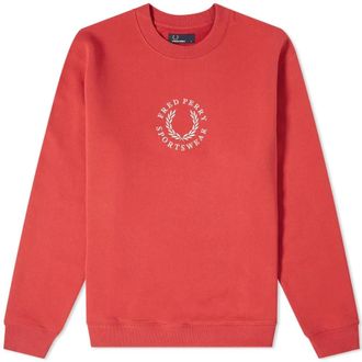 Fred Perry Homme, Sweatshirts et sweats à capuche, Rouge, Taille: M Sweat rouge avec logo brodé style vintage