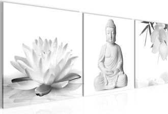 Runa Art Bilder Buddha Feng Shui 120 x 40 cm 3 Teilig Wandbild auf Vlies Leinwand Schwarz Weiss Mehrteilig Modern 027333c