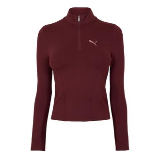 Puma Fleece-Oberteil f&uuml;r Damen, mit halbem Rei&szlig;verschluss (Aubergine)