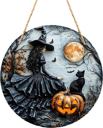 Generic Halloween-Schild-Dekoration - Cartoon-T&uuml;rh&auml;nger, lustige Wanddekoration zum Aufh&auml;ngen | Schwarze Katze, Hexe, Mond, K&uuml;rbis, H&auml;ngedekoration f&uuml;r Zuhaus