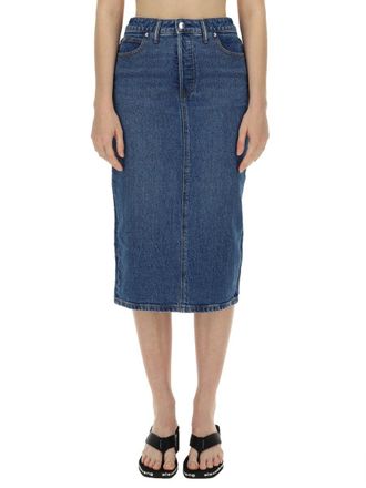 T Alexander Wang Denim Cotton-Blend Midi Skirt - Blue