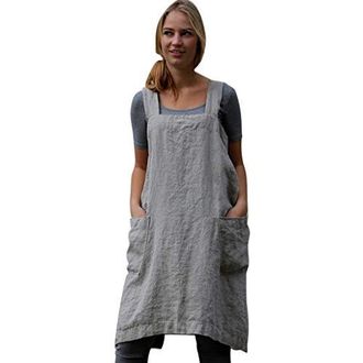 Generic Pinafore Robe salopette &eacute;l&eacute;gante sans manches en coton avec 2 poches pour femme, gris, XL