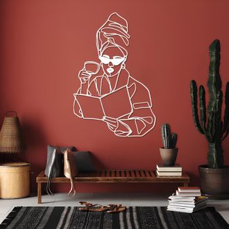 Generic Metall-Wandbild Lesende Frau, Metall-Linienkunst-Dekor, Moderne Frauenkunst f&uuml;r Wohnzimmer, Schlafzimmer (Wei&szlig;, 35x23/90x60cm)