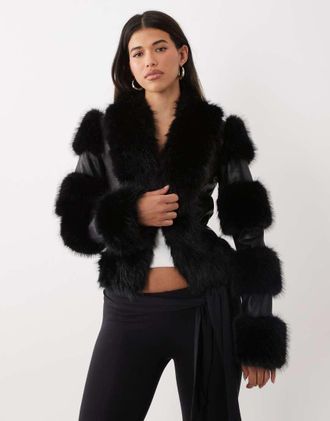 I.AM.GIA Vrai - Veste ajust&eacute;e et textur&eacute;e avec empi&egrave;cements en imitation cuir et d&eacute;tails en fausse fourrure - Noir