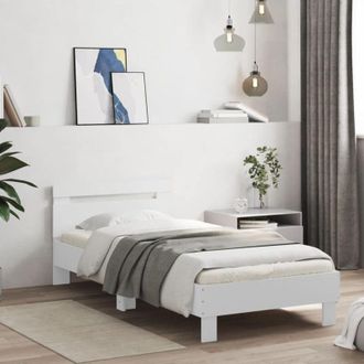 vidaXL Cadre de lit avec t&ecirc;te de lit blanc 90x200 cm bois ding&eacute;nierie