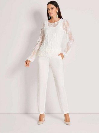 Madeleine Langarmshirt Elegantes Langarmshirt aus Spitze, transparent Florales Spitzenoberteil mit Rundhalsausschnitt, lockerer Fall