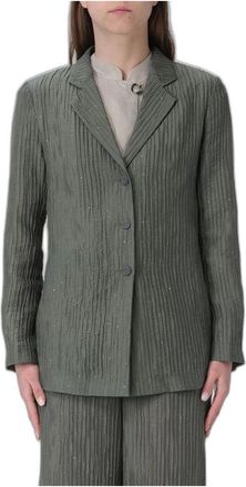 Emporio Armani Veste droite en cr&ecirc;pe pliss&eacute; scintillant - Femme - Vestes - Vert - Taille: 40 FR