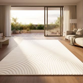 Vimoda Moderner Kurzflor Teppich Wohnzimmer Schlafzimmer Skandinavisch In&Outdoor geeignet,Ma&szlig;e:&Oslash; 160 cm Rund;Farbe:Wellen