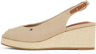 Tommy Hilfiger Damen Wedge Sandalen Flag Mid Slingback Verstellbarer Riemen, Beige (Horseradish), 40