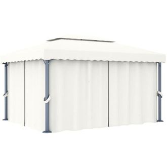 vidaXL Vidaxl - Tonnelle avec rideau 4x3 m Blanc cr&egrave;me Aluminium