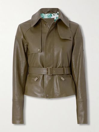 Burberry Lederjacke Mit Gürtel - Grün