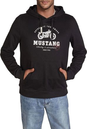 Mustang Jeans Hoodie Herren Bennet Regular Fit Kapuzenpullover Pullover Print 100% Baumwolle, Größe:3XL, Farbe:Black (1016078-4142)