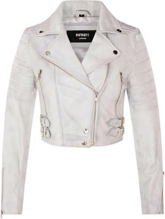 Infinity Leather Veste Courte Pour Dames Blanc Body Court Top Gothique Chic Motard Veste en Cuir V&eacute;ritable XL
