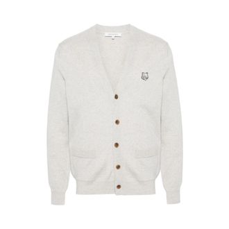 Maison Kitsun&eacute; Grauer Logo-Sweater mit Knopfleiste - - Knitwear - Herren - Grau - XL