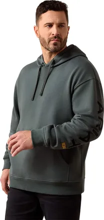 Ariat Mens Rebar Workman Graphic Hoodie Long Sleeve Fleece in Steel Green Black Cotton, Size X-Large, by Ariat