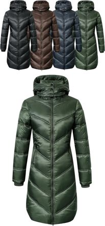 Covalliero Damen Steppmantel | Wintermantel mit Kapuze | Reitmantel mit Reitschlitz | wasserabweisender Damen Mantel mit üppiger Wattierung | Reitbekleidung in O
