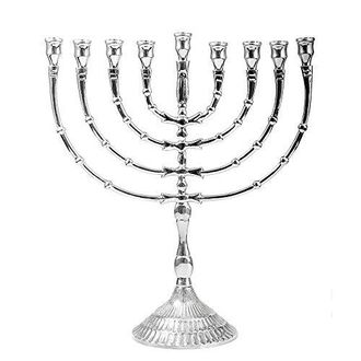 NKlaus Menorah 32cm de Haut Hanoukkah pour Bougies jusqu&agrave; &Oslash; 1,2cm Grand Chandelier Argent 9er Chandelier Laiton nickel&eacute; 2801