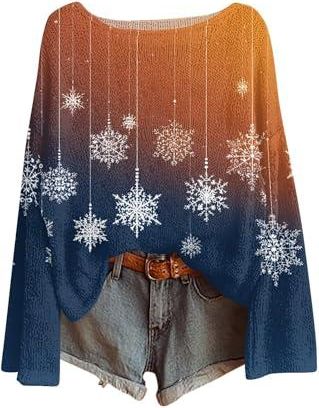 Generic Pull de No&euml;l &agrave; manches longues pour femme - Haut &agrave; manches longues - Imprim&eacute; arbre de No&euml;l - Pull d&eacute;contract&eacute; en tricot ample pour les vacances et lhi