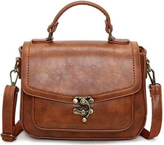 Generic Sac &agrave; bandouli&egrave;re &agrave; rabat en cuir pour femme - Style r&eacute;tro - Avec poign&eacute;e sup&eacute;rieure - Sac &agrave; bandouli&egrave;re d&eacute;contract&eacute;, Marron, Medium