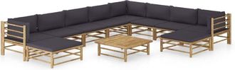 vidaXL Vidaxl - Salon de jardin 11 pcs avec coussins gris fonc&eacute; bambou