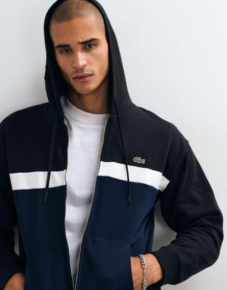 Lacoste hoodie zipp&eacute; color block bleu marine
