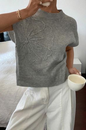 Azura Exchange Bestickter Blumen-Strickpullover