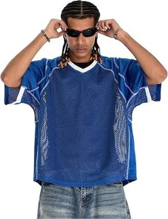Generic Maillot de football &agrave; manches courtes pour homme - Style hip-hop - Coupe ample pour un usage quotidien, bleu, XXL