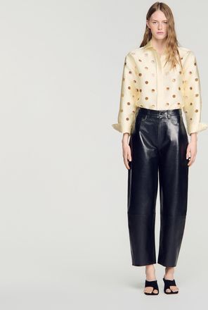 Sandro Pantalon barell en cuir