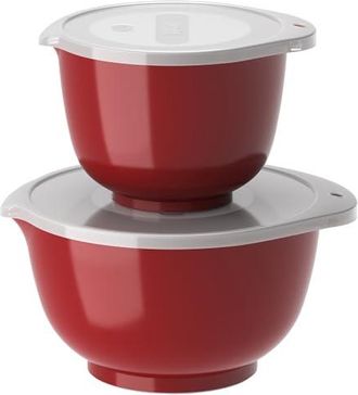Rosti Mepal Margrethe Set de 2 Bols Mélangeurs en Plastique - 2 Couvercles Inclus - Saladiers Hermétiques - 1,5 Litres et 3 Litres, Rouge