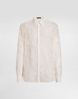 Dolce & Gabbana Hemd Martini Aus Besticktem Leinen - Mann Hemden Mehrfarbig 40