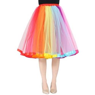 Generic Jupe Tulle Femme Tutu Jupe Jupes Femme Arc-en-Ciel Mi-Longue - Boh&egrave;me Fluide en Tulle A-Line pour &Eacute;t&eacute;, Plage Ou &Eacute;v&eacute;nements Festifs